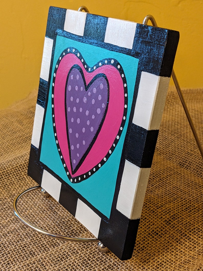 Purple Polka Dot Heart Painting, Wooden Panel Original Art - Etsy