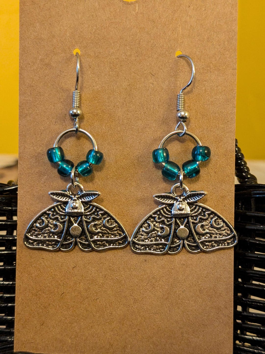 Transparent Turquoise Lunar Moon Phase Moth Charm Earrings - Etsy