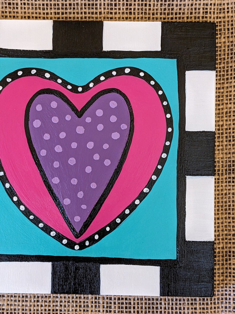 Purple Polka Dot Heart Painting, Wooden Panel Original Art - Etsy