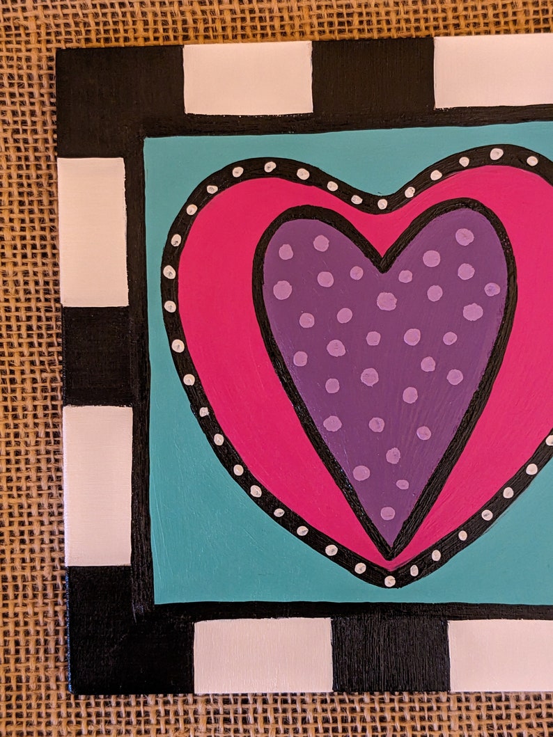 Purple Polka Dot Heart Painting, Wooden Panel Original Art - Etsy