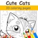 33 Cute Cats Coloring Pages for Kids and Adults: Digital Book Printable ...