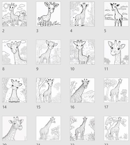 23 Giraffes Coloring Pages as Printable Pdf Book for Kids and Adults - Etsy
