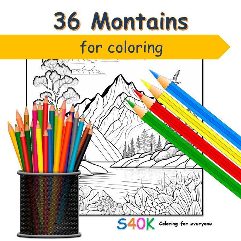 36 Mountain Landscape Coloring Pages: Printable Pdf Book for Kids and ...