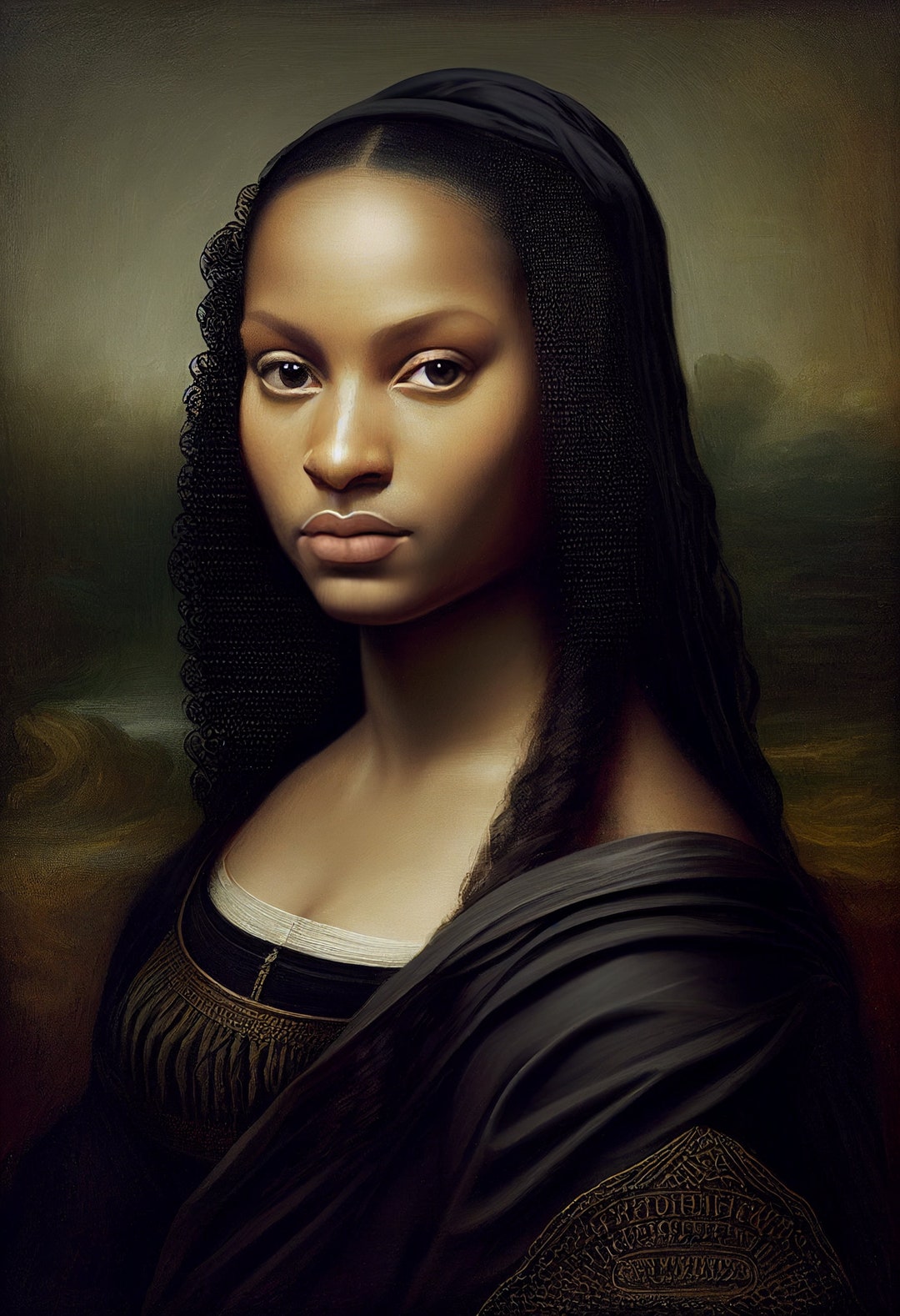 Beautiful Black Mona Lisa Digital Art for Download - Etsy