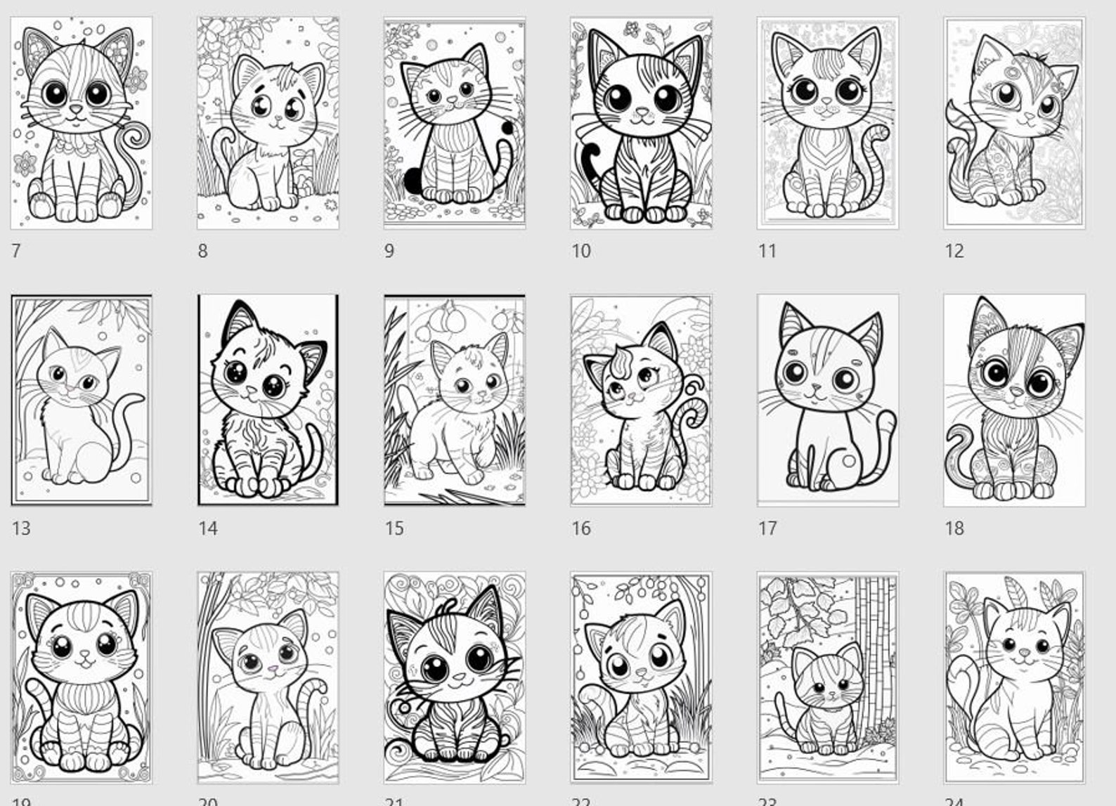 33 Cute Cats Coloring Pages for Kids and Adults: Digital Book Printable ...