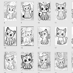 33 Cute Cats Coloring Pages for Kids and Adults: Digital Book Printable ...