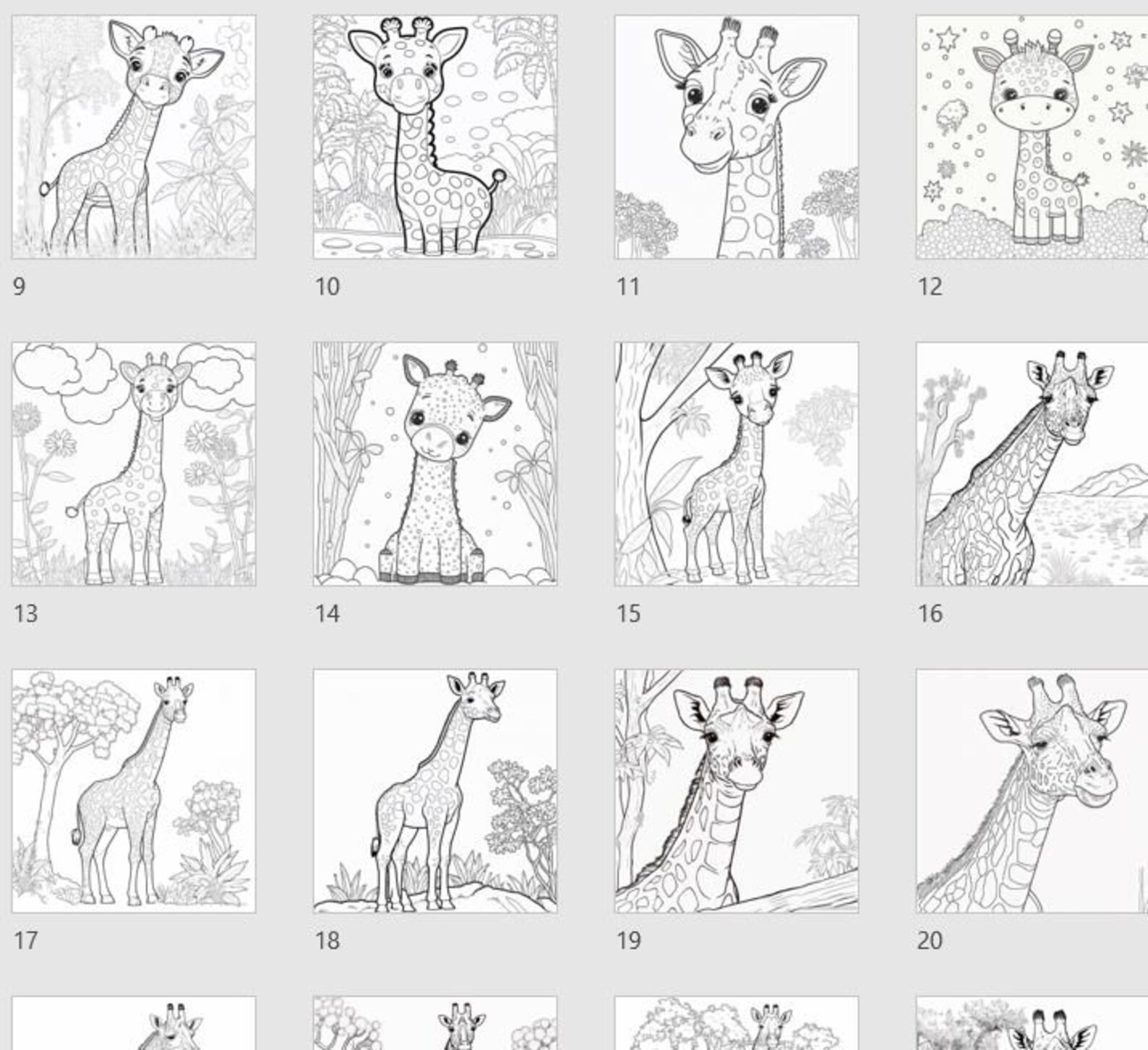 23 Giraffes Coloring Pages as Printable Pdf Book for Kids and Adults - Etsy