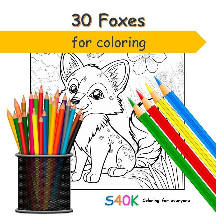 30 Cute Foxes Coloring Book Pages Pritable Pdf for Kids and Adults - Etsy
