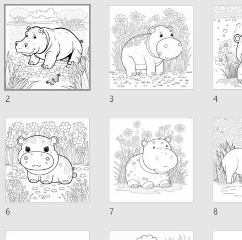 10 Cute Hippos: Printable Pdf Coloring Book for Kids and Adults - Etsy