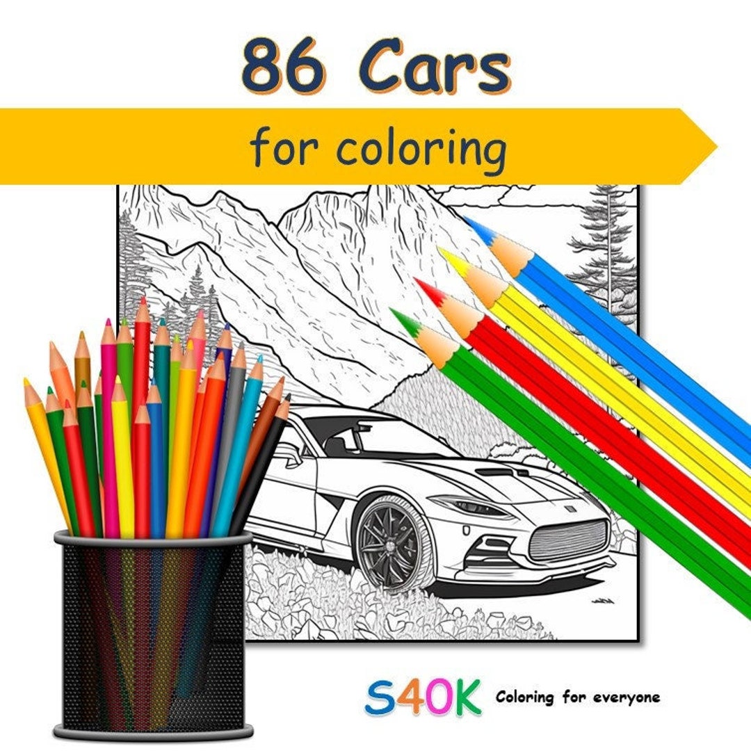 86 Cars Coloring Pages for Kids and Adults as a Printable Coloring Book ...
