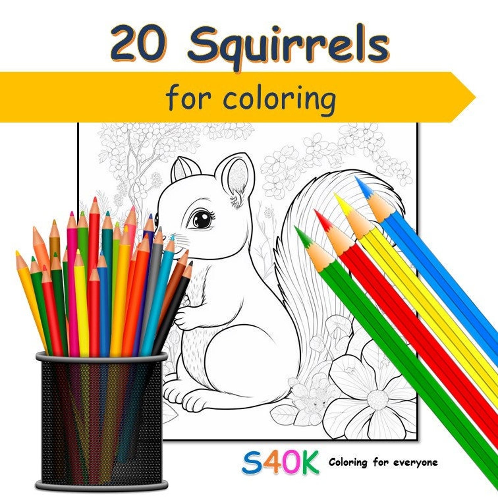 20 Cute Squirrels: Printable Pdf Coloring Book for Adults and Kids - Etsy