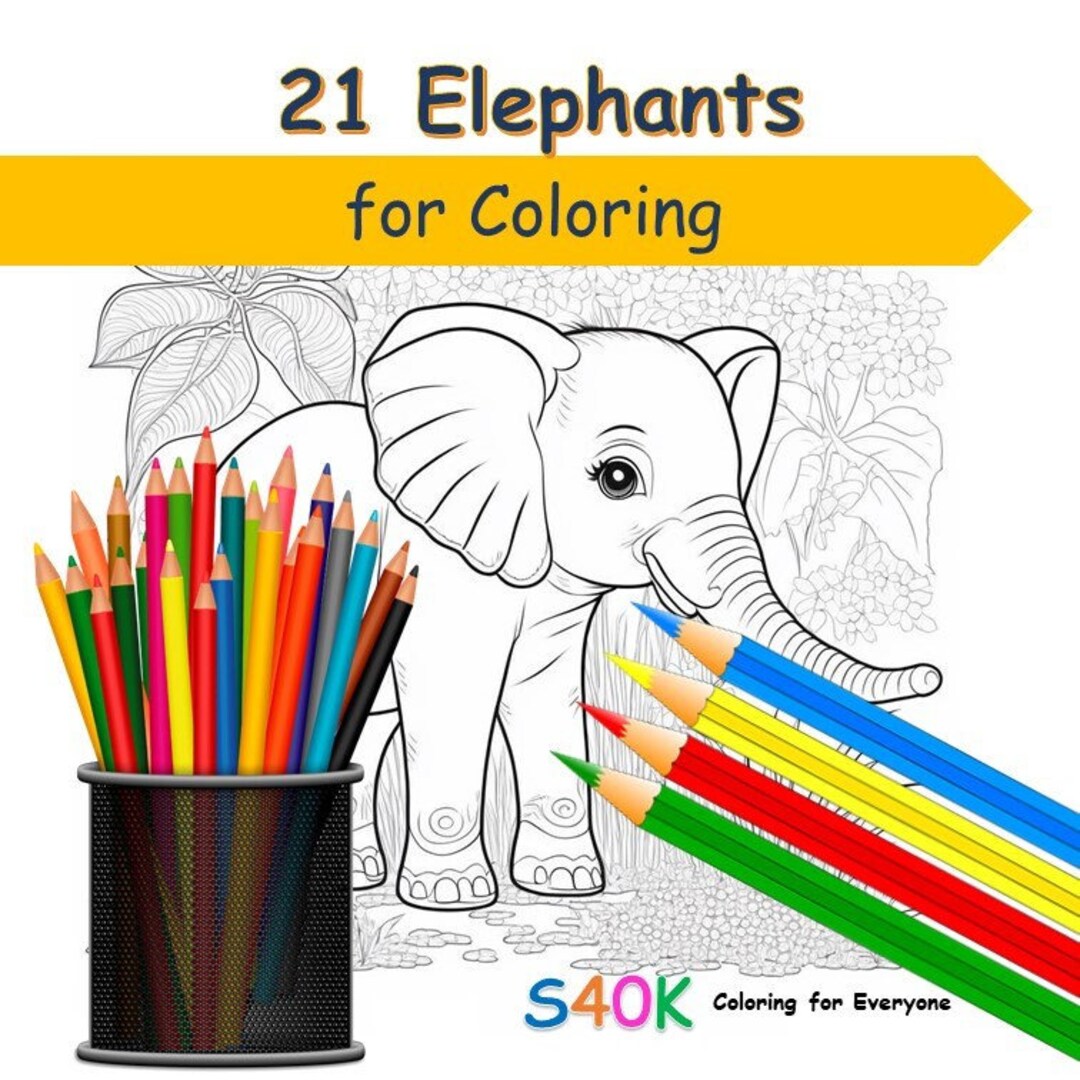 21 Elephant Coloring Pages: Printable Pdf Book for Kids and Adults - Etsy