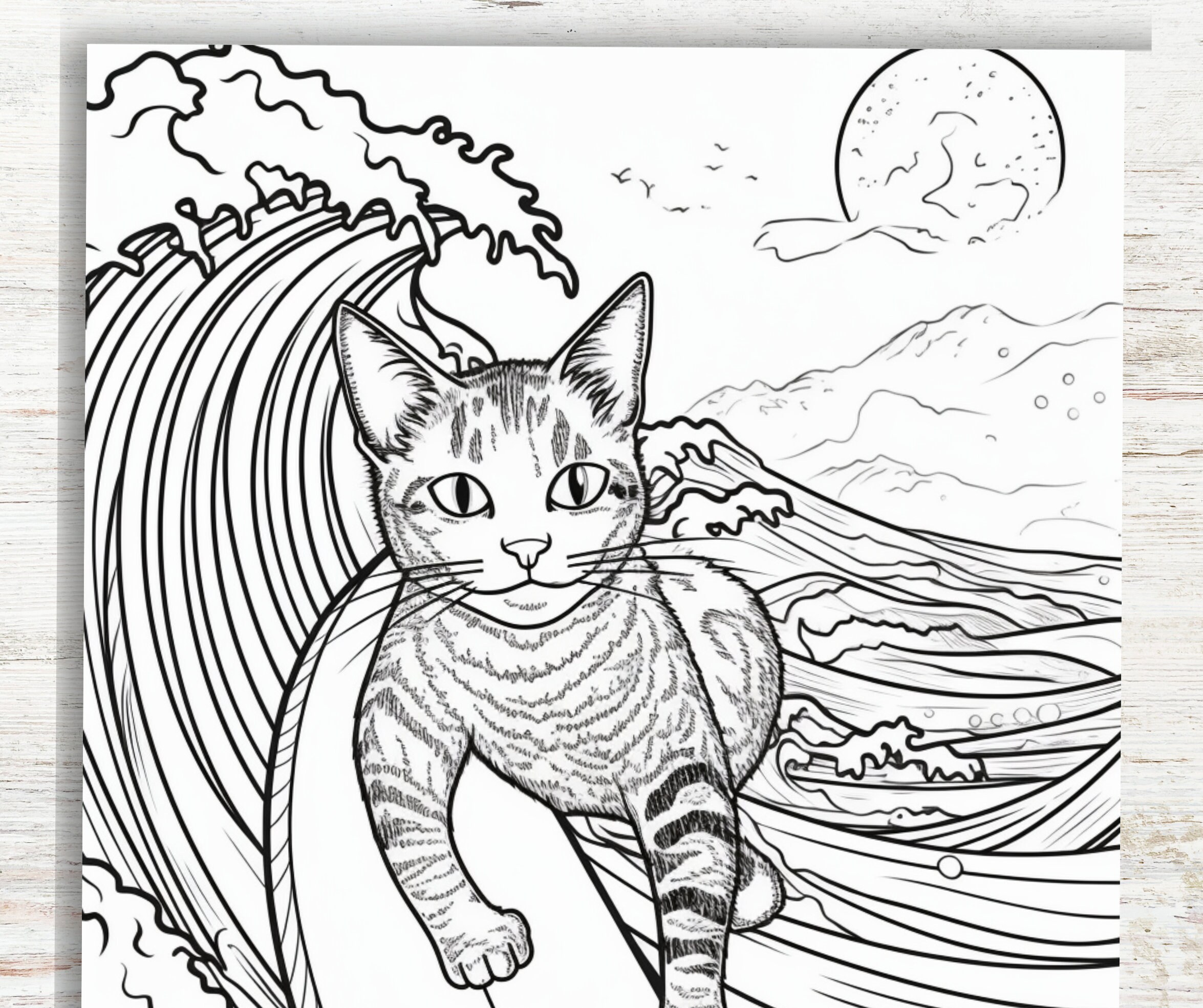 10 Cat Surfer Coloring Pages Printable PDF A4 Funny Cat Surfers Summer ...