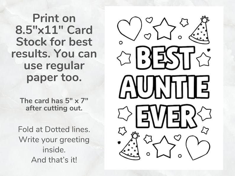 Best Auntie Ever Coloring Card - Instant Download Printable Digital Card - Kids Birthday Party ...