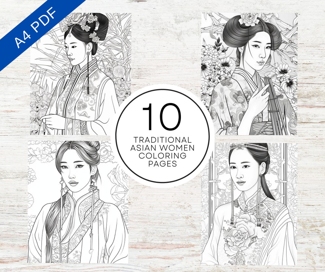10 Traditional Asian Women Coloring Pages for Adults Printable PDF 10 ...