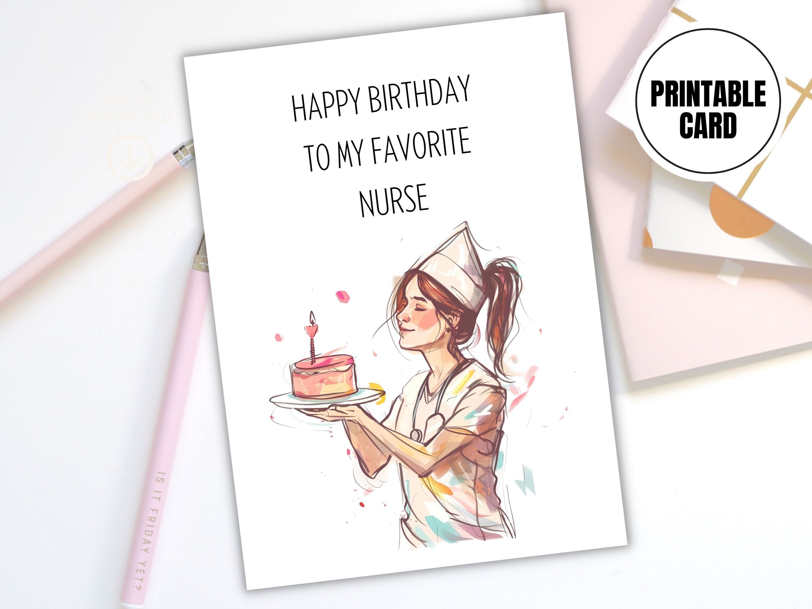 Happy Birthday to My Favorite Nurse Printable Greeting Card - High ...