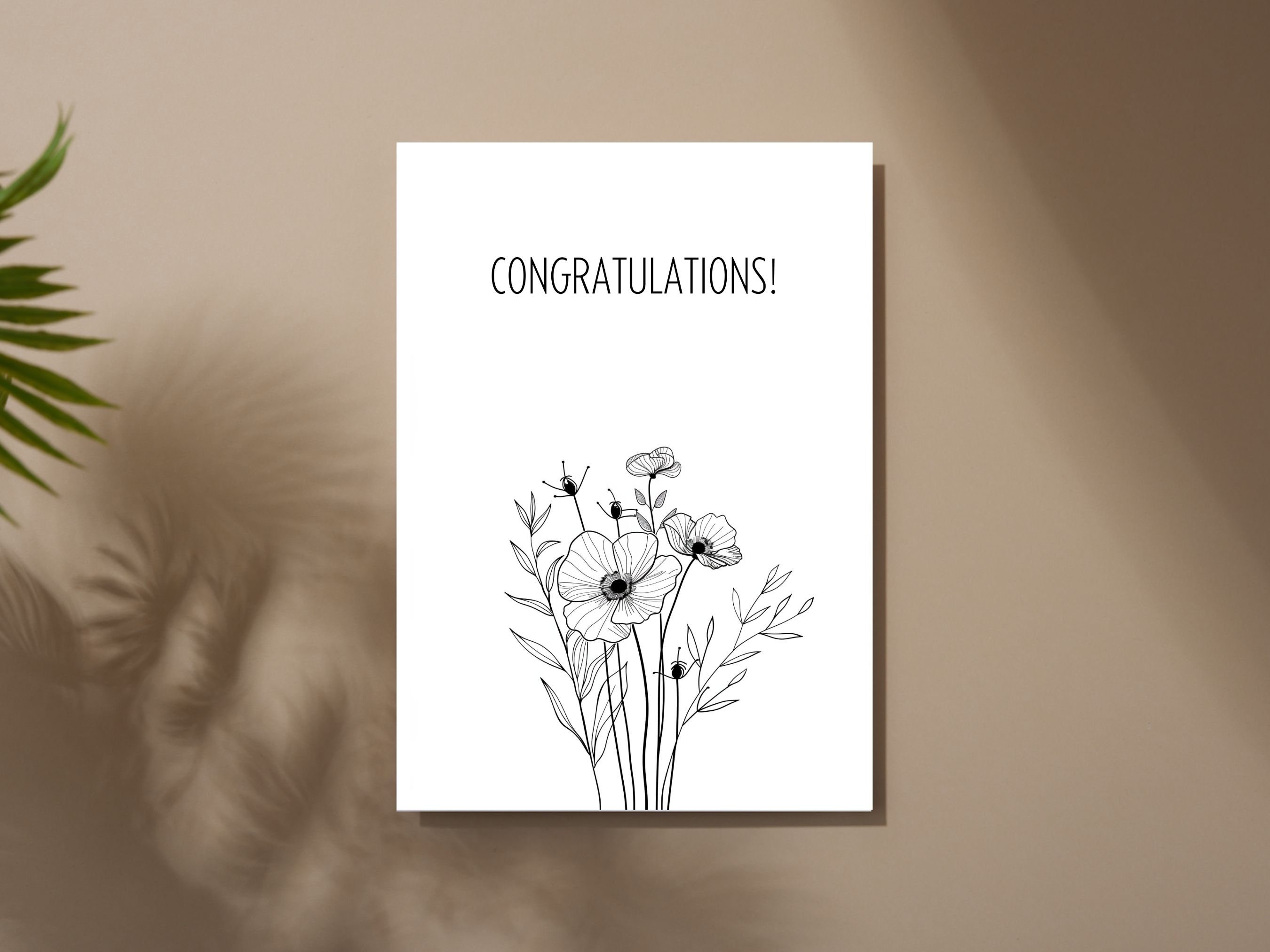 Minimalist Botanical Line Art Congratulations Card Printable Digital ...