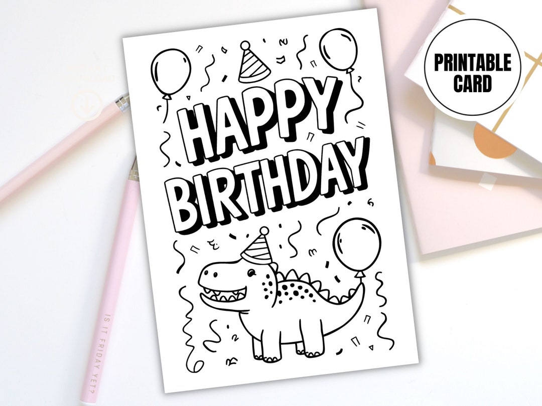 Dinosaur Happy Birthday Printable Coloring Card - Digital Download ...