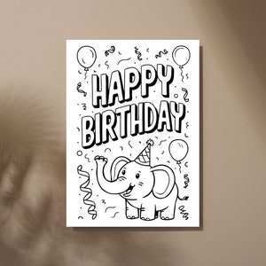 Happy Birthday Elephant Coloring Card | Digital Download | Printable ...