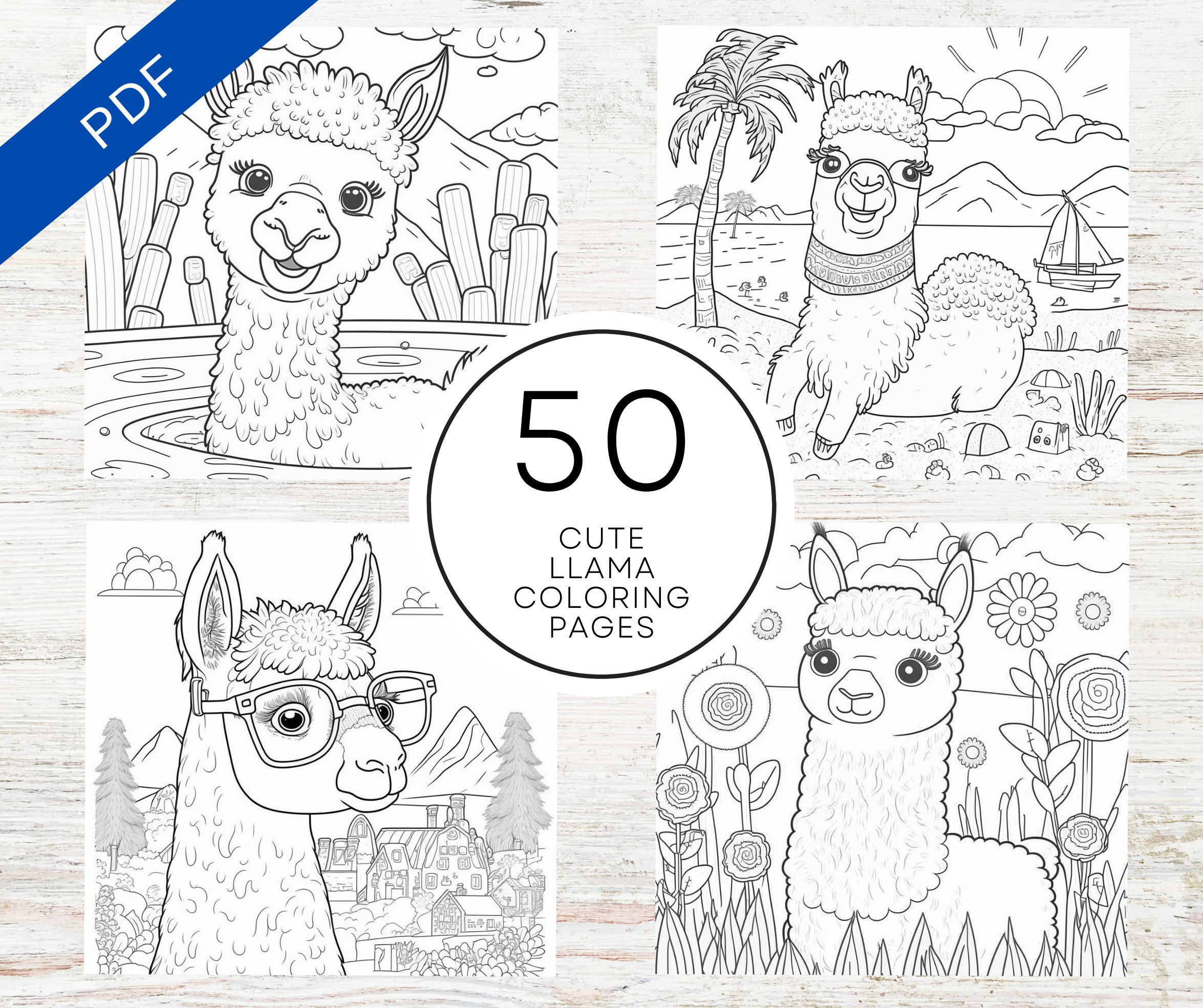 Cute Printable Llama Coloring Page Vector Coloring Page With Cute