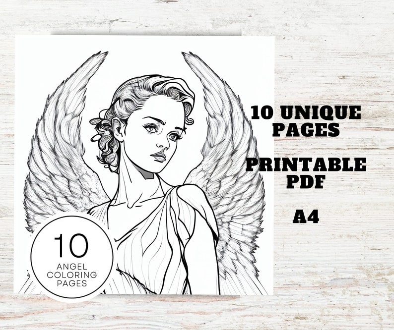 10 Angel Coloring Pages for Adults | Printable PDF 10 Pages A4 ...