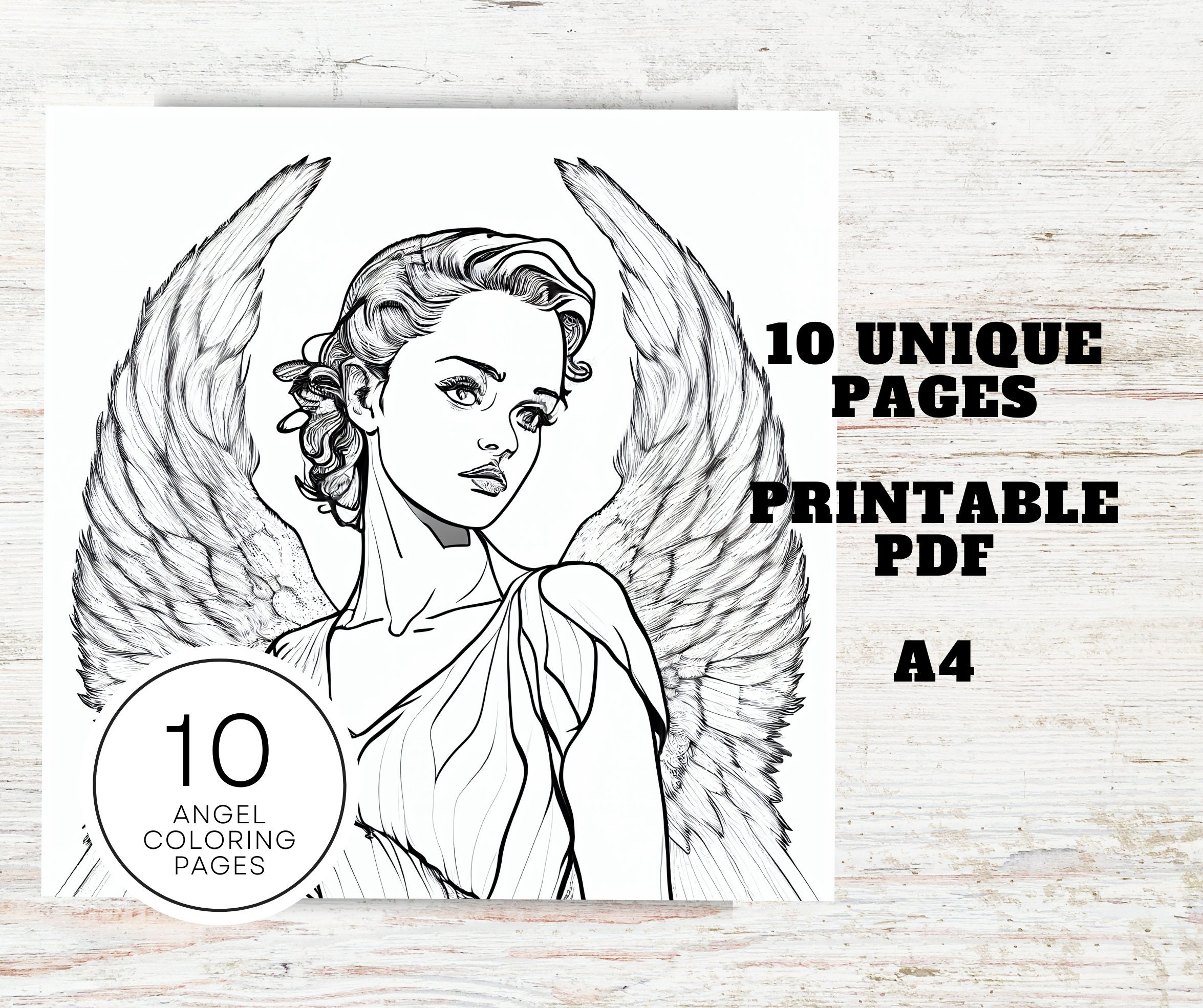 10 Angel Coloring Pages for Adults | Printable PDF 10 Pages A4 ...