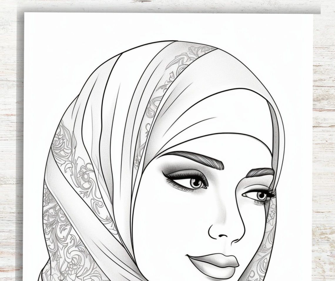10 Muslim Women Coloring Pages | Printable PDF 10 Pages A4 | Grayscale ...