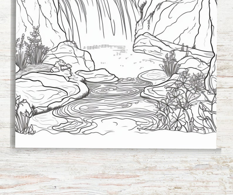 KDP Interior 50 Waterfall Landscape Coloring Pages | 8.5" X 11 ...
