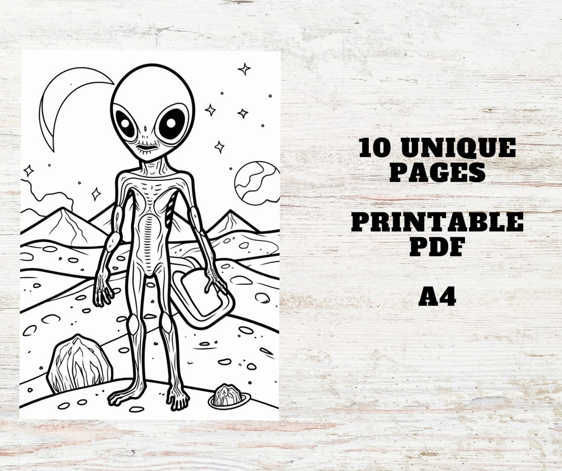 10 Alien Coloring Pages for Kids A4 Printable PDF Funny Sci-fi Coloring ...