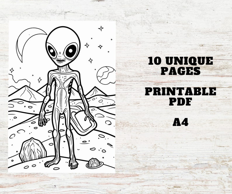 10 Alien Coloring Pages for Kids | A4 Printable PDF | Funny Sci-fi ...