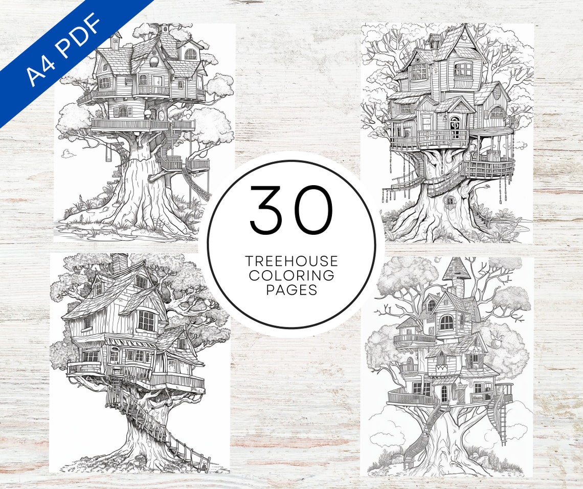 30 Treehouse Coloring Pages Printable PDF A4 Adult Coloring Pages for ...