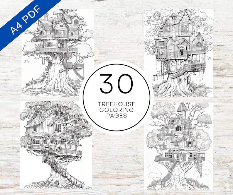 30 Treehouse Coloring Pages | Printable PDF A4 | Adult Coloring Pages ...