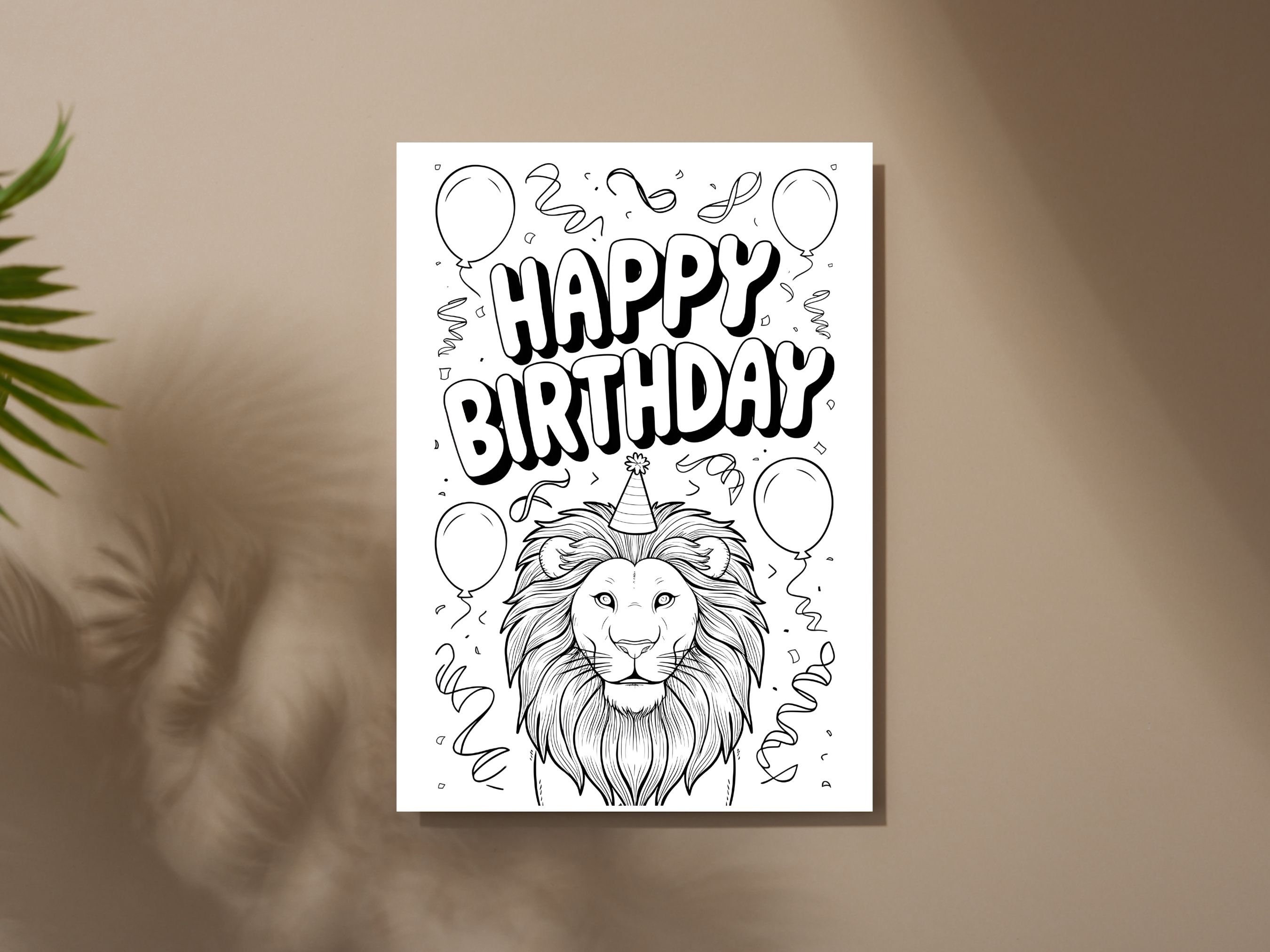 Happy Birthday Lion Printable Coloring Card | Cute Animal Digital ...