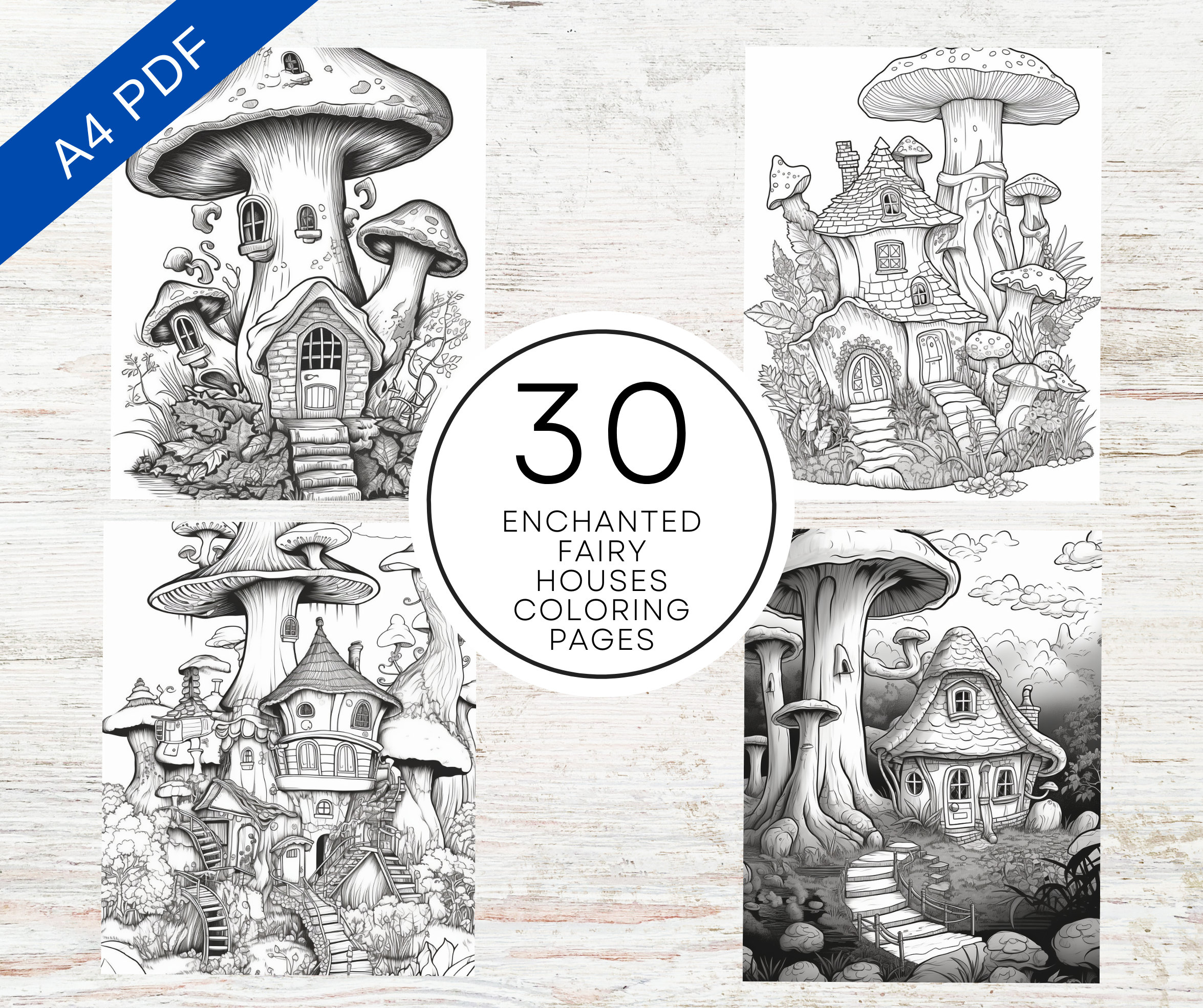 30 Enchanted Fairy Houses Coloring Pages | Printable PDF 30 Pages A4 ...