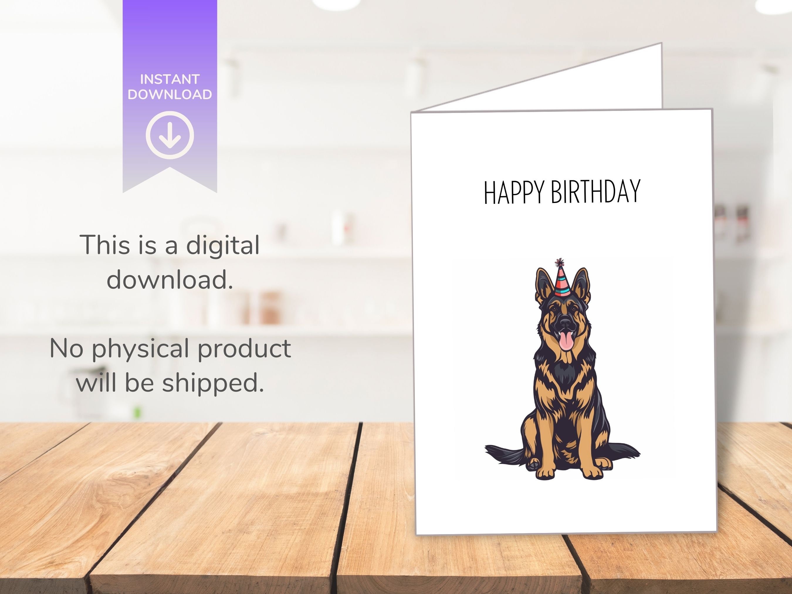 Cute Minimalistic German Shepherd Birthday Card, Printable Happy ...