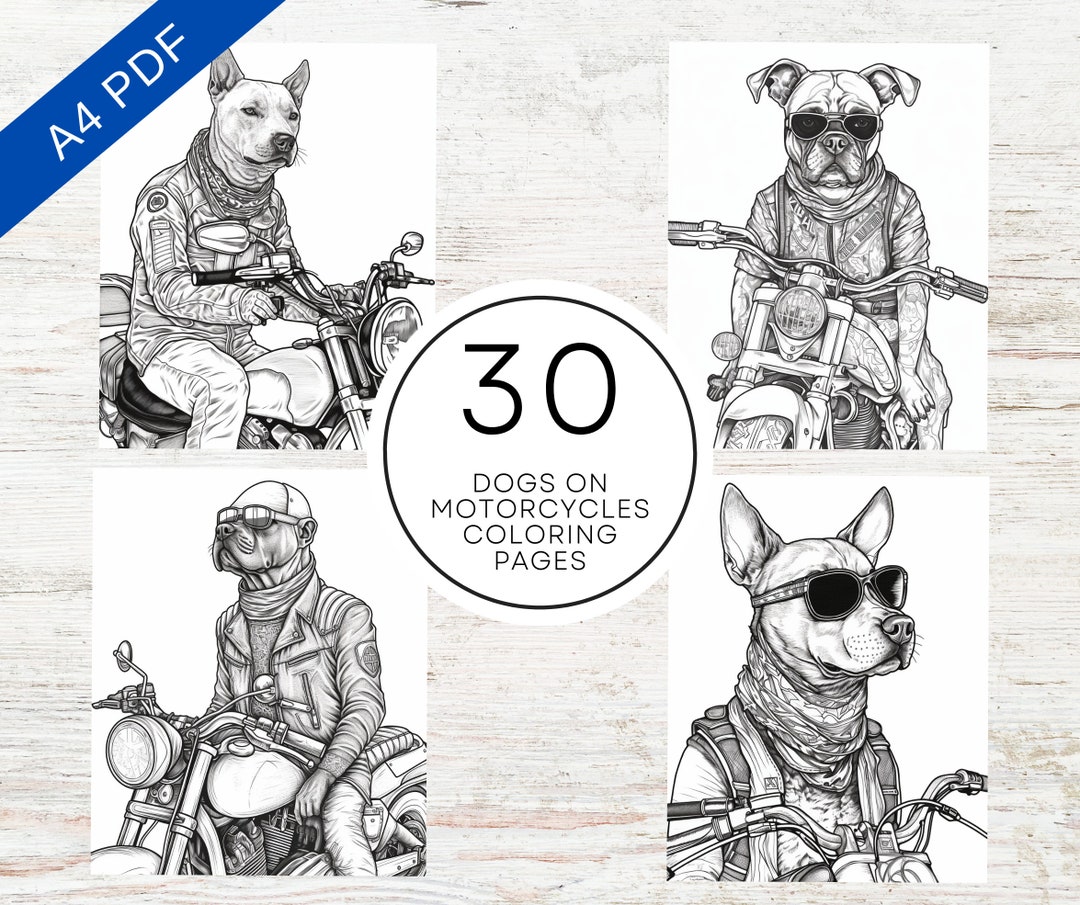 30 Dogs on Motorcycles Coloring Pages | Printable PDF 30 Pages A4 ...