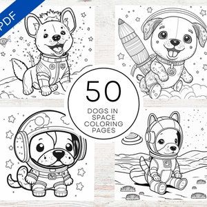 KDP Interior 50 Dogs in Space Coloring Pages | 8.5" X 11" Printable PDF ...