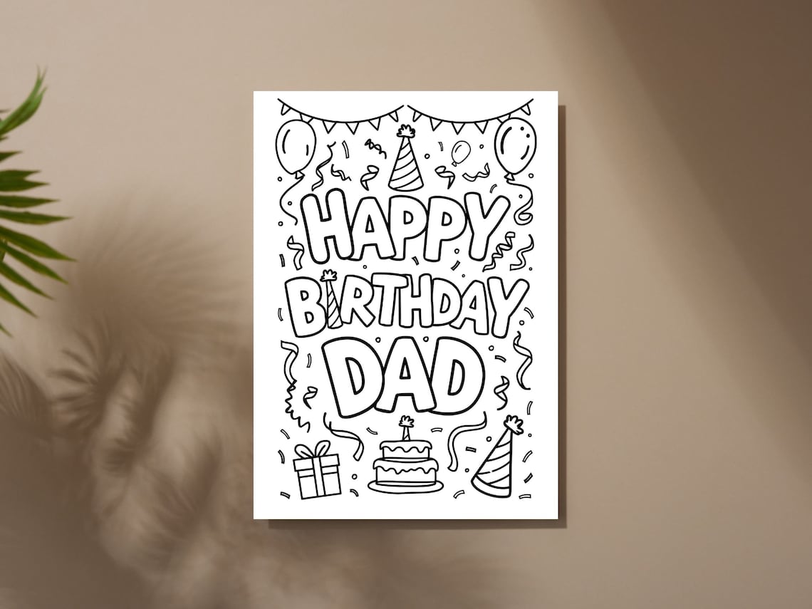 Happy Birthday Dad Printable Coloring Card | Digital Download | Fun DIY Birthday Card for Dad ...