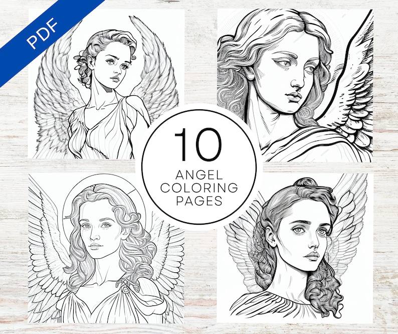 10 Angel Coloring Pages for Adults Printable PDF 10 Pages A4 Realistic ...