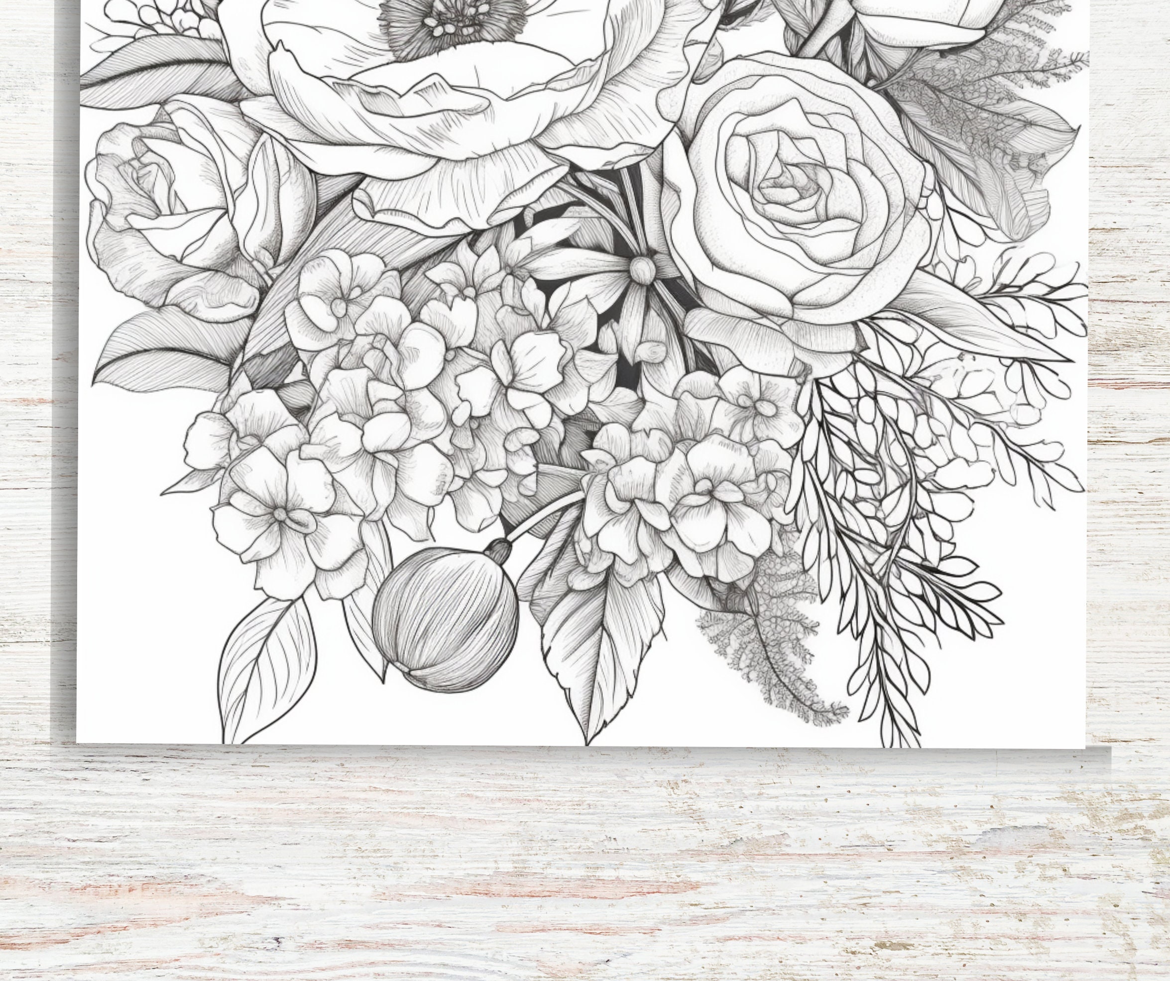 10 Grayscale Flower Coloring Pages for Adults Digital Coloring Sheets ...