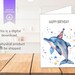 Cute Dolphin Birthday Card, Watercolor Printable Digital Card, Happy ...