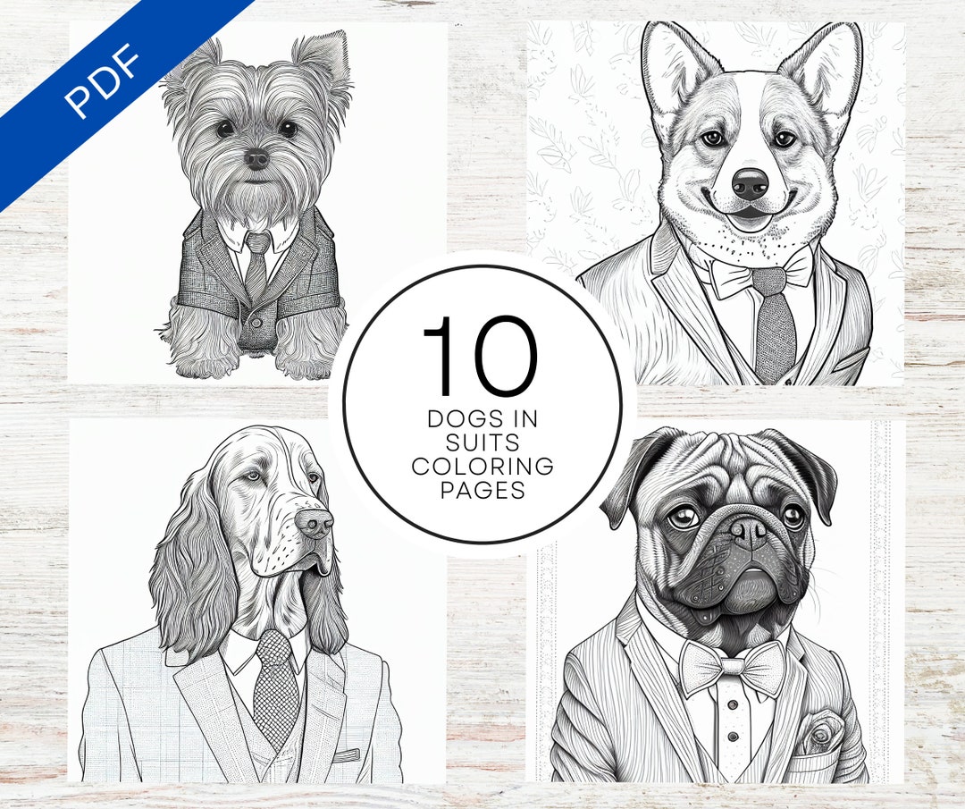 10 Dogs in Suits Coloring Pages | Printable Dog Coloring Sheets for ...
