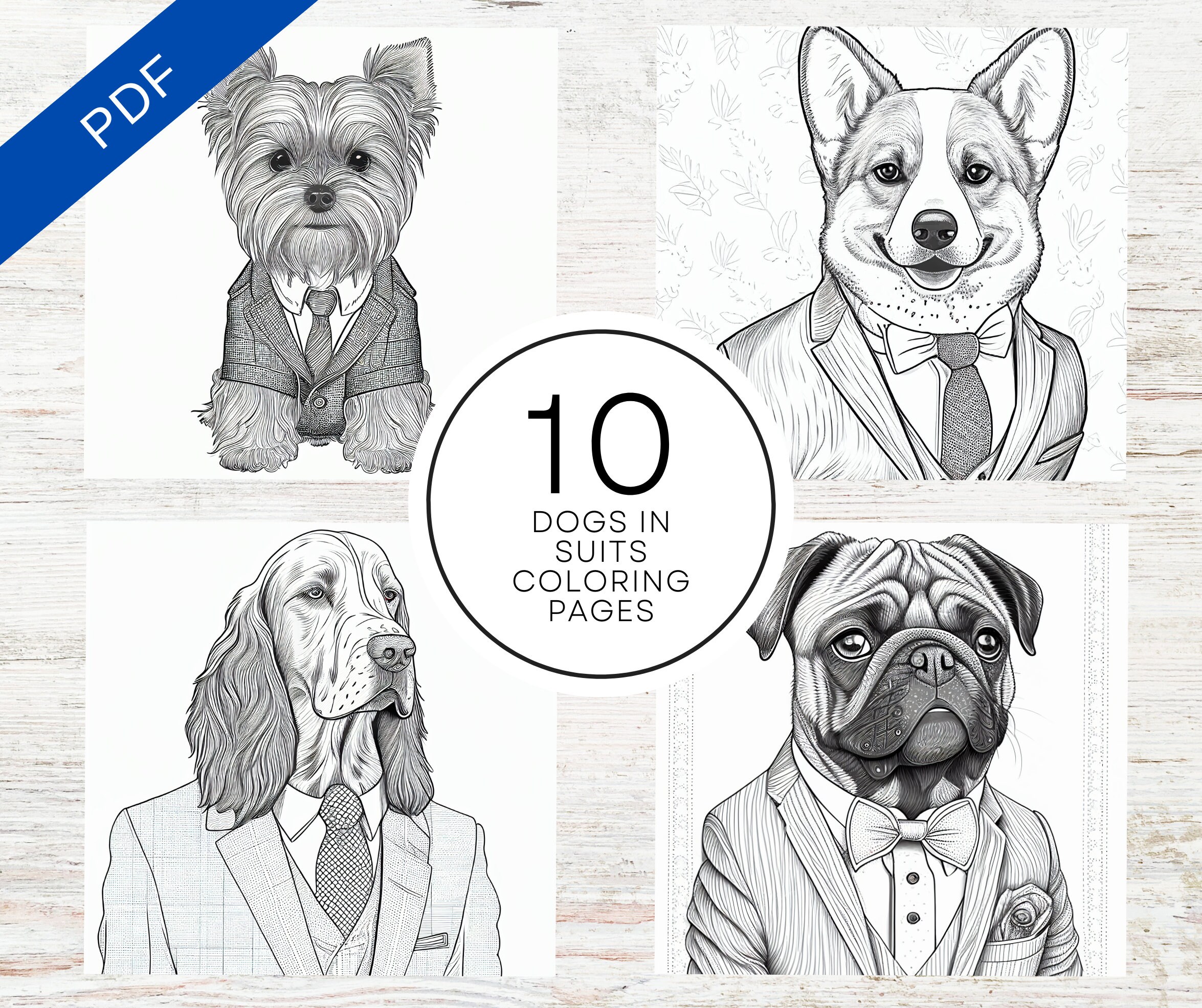 10 Dogs in Suits Coloring Pages Printable Dog Coloring - Etsy