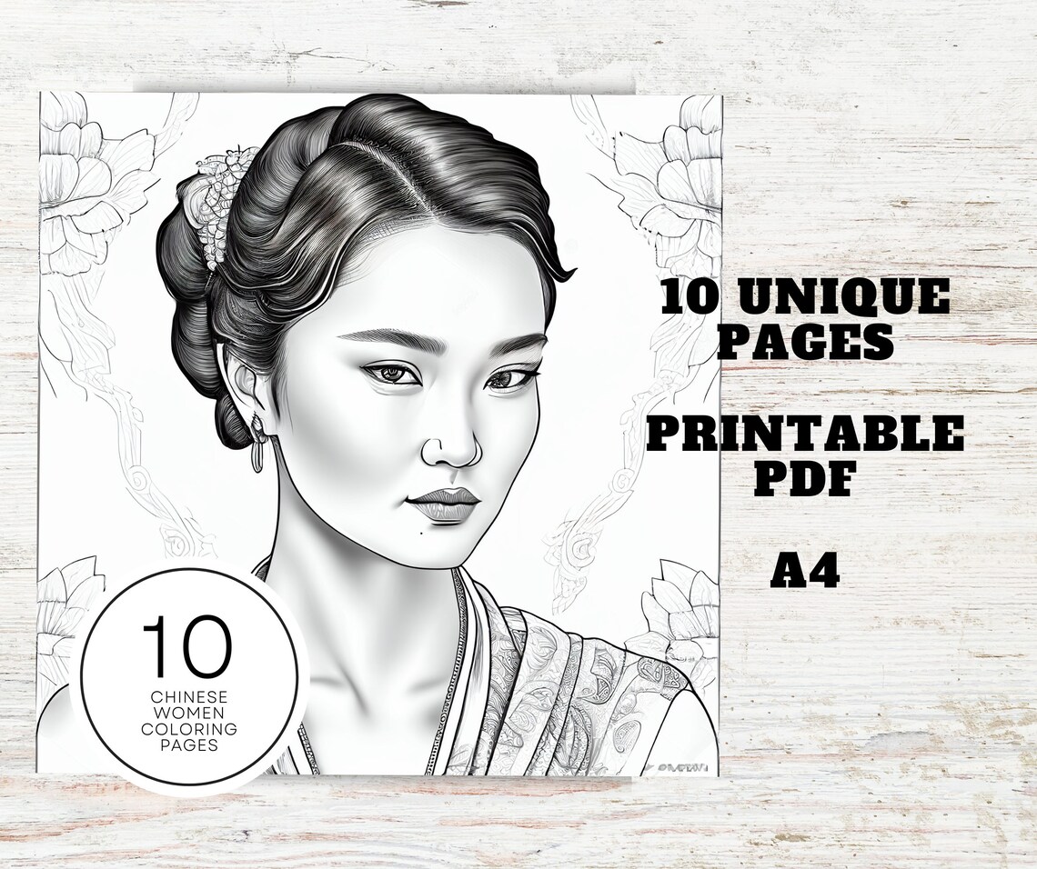 10 Beautiful Chinese Women Coloring Pages | Printable PDF 10 Pages A4 ...