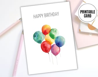 Printable Birthday Card Balloons, Watercolor Balloons Birthday Card ...