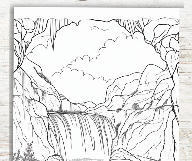 KDP Interior 50 Waterfall Landscape Coloring Pages | 8.5" X 11 ...