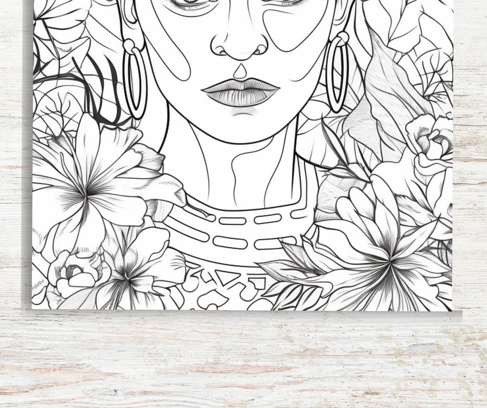 10 Frida Kahlo Portrait Coloring Pages Printable PDF A4 Floral Adult ...