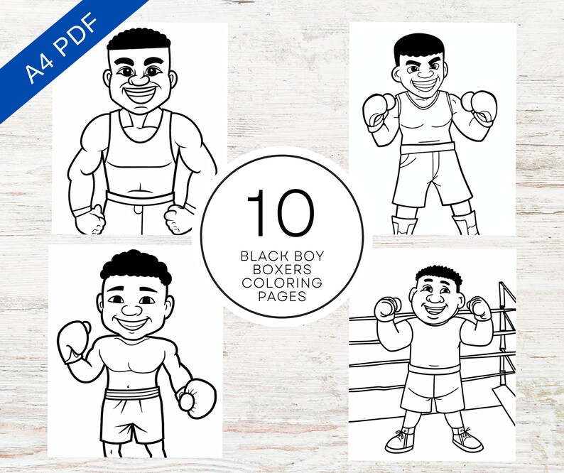10 Black Boy Boxers Coloring Pages | Printable PDF A4 | Inclusive ...