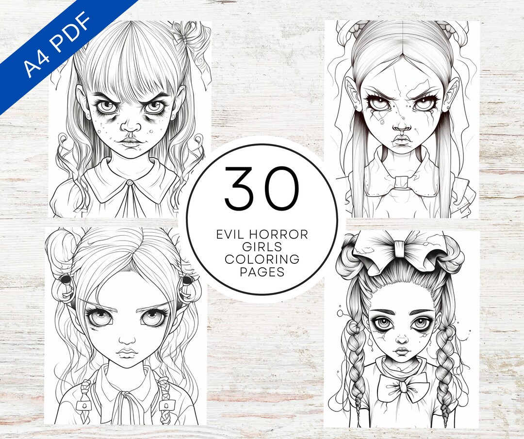 30 Evil Horror Girls Coloring Pages | Printable PDF 30 Pages A4 ...