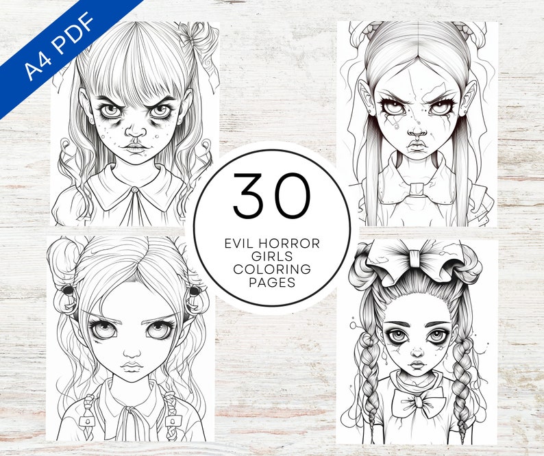 30 Evil Horror Girls Coloring Pages Printable PDF 30 Pages A4 Creepy ...